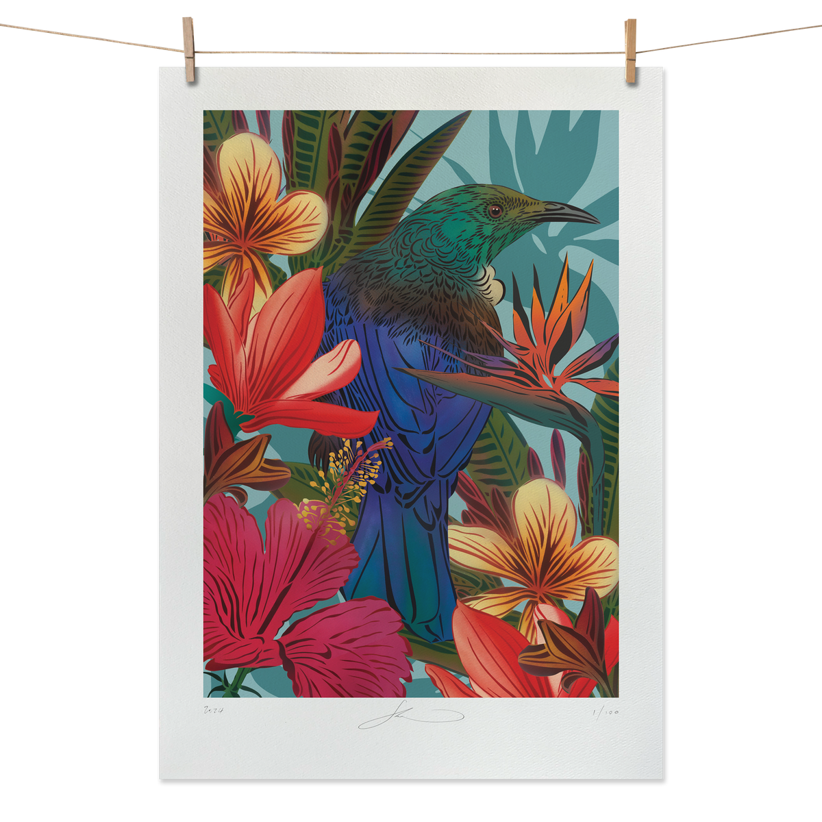 Tūī & Hibiscus Boutique Print - FLOX